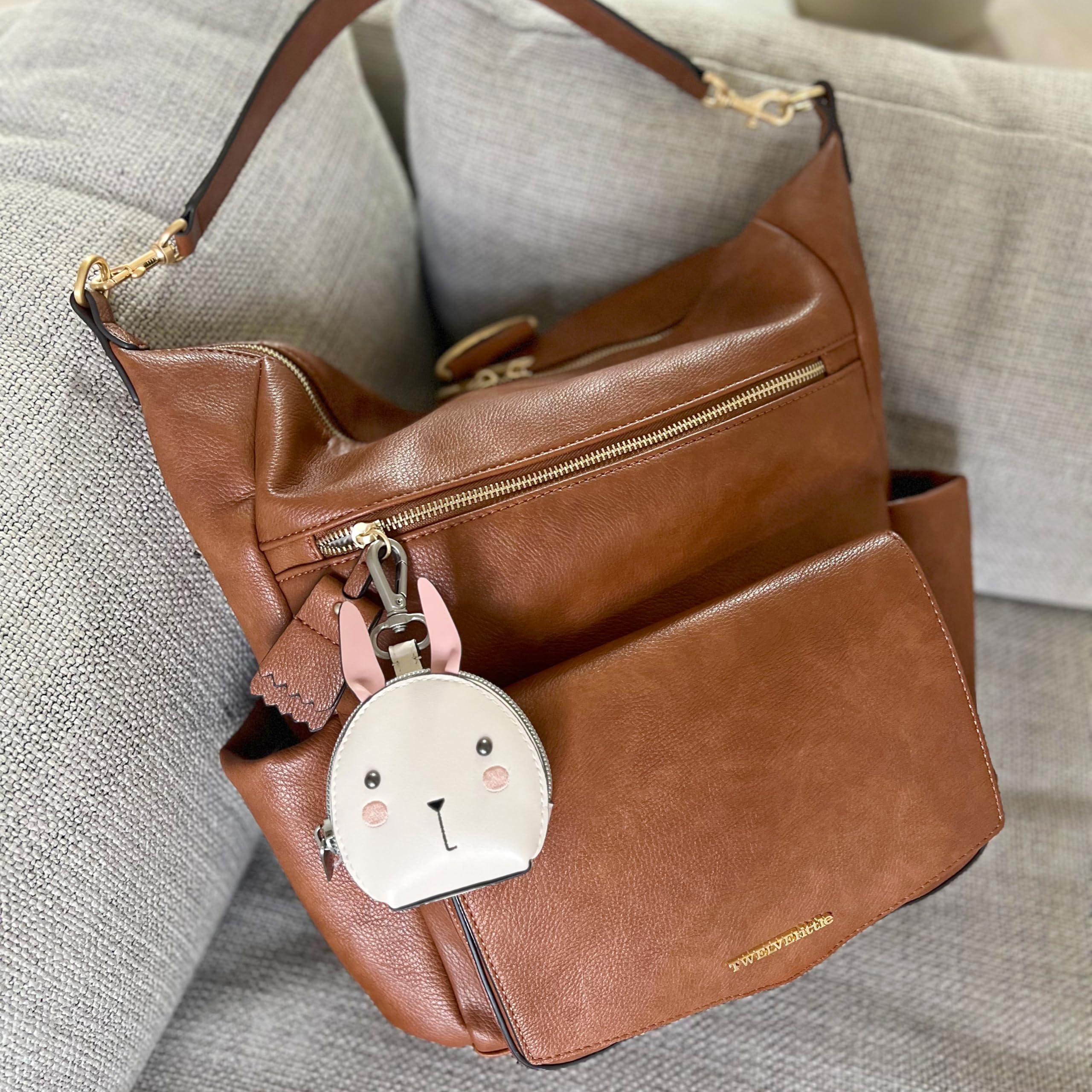 TWELVElittle Rabbit Pouch, Pacifier Holder for Diaper Bags. Vegan Leather Pouch Charm. Easily Clips on to a Diaper Bag