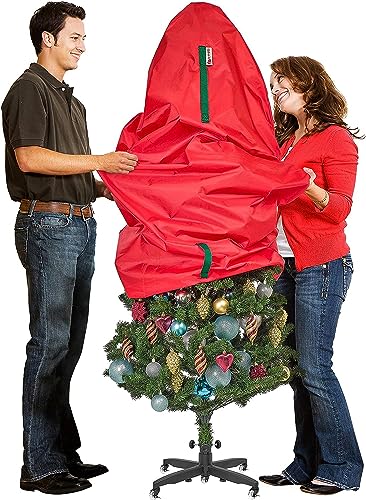 Upright Christmas Tree Storage Bag - Holiday Tree Cover for Christmas Trees or Topiary Trees - Durable, Lightweight, Convenient, Vertical Xmas Storage Bag (9 ft), Large