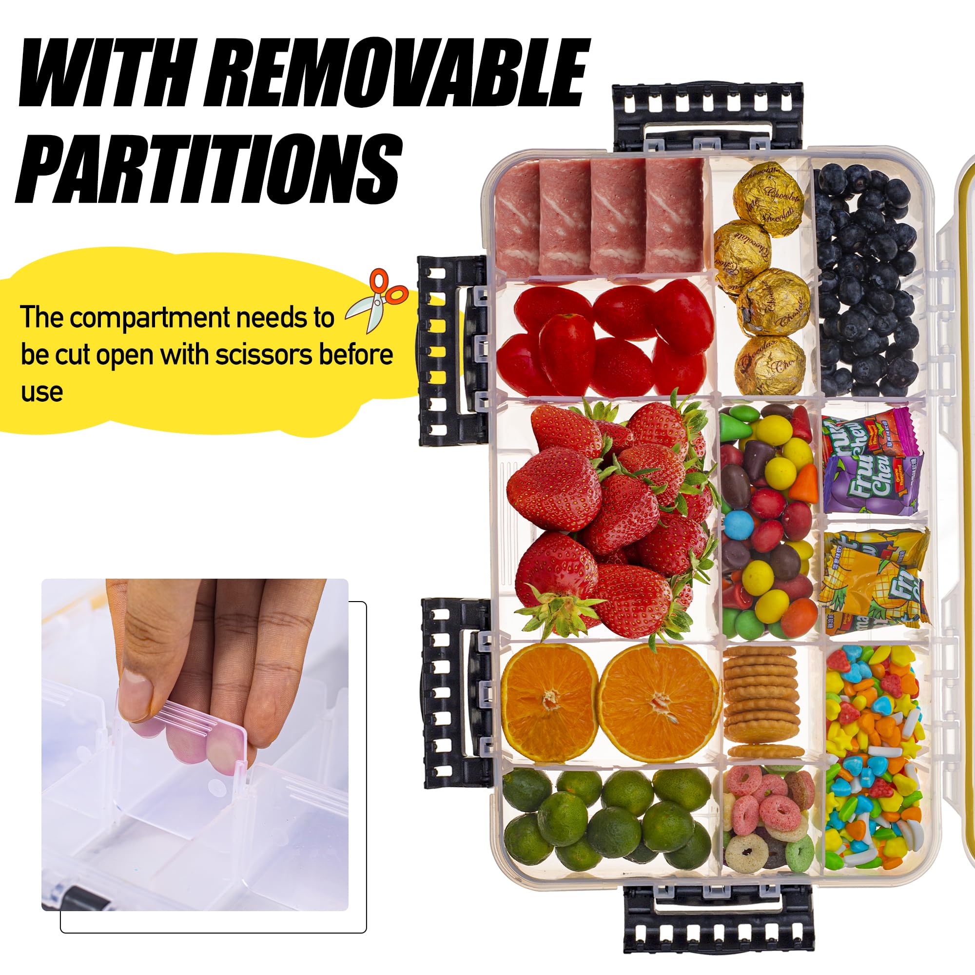 XUZC Snackle Box- Waterproof Tackle Box Container Keeps Snacks Fresh and Dry Charcuterie Safe - Fill With Cured Meats, Cheese, Nuts -Perfect For The Boat, Beach, Picnics, Parties, Picnics, Camping