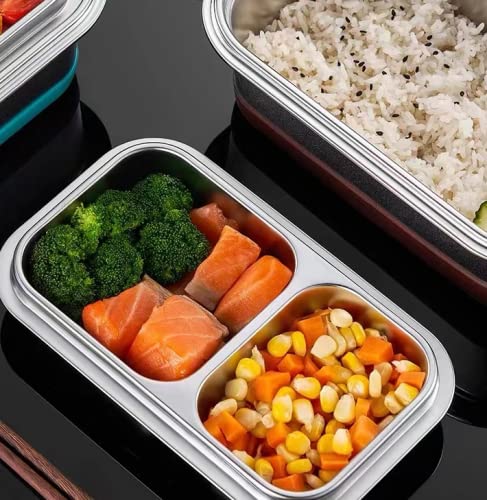 Stainless Steel Lunch Box with Clip Locks for Adults Salad Sandwich with Folding Spork Bento Containers for Work Picnic Layered Leak proof (1500ml)