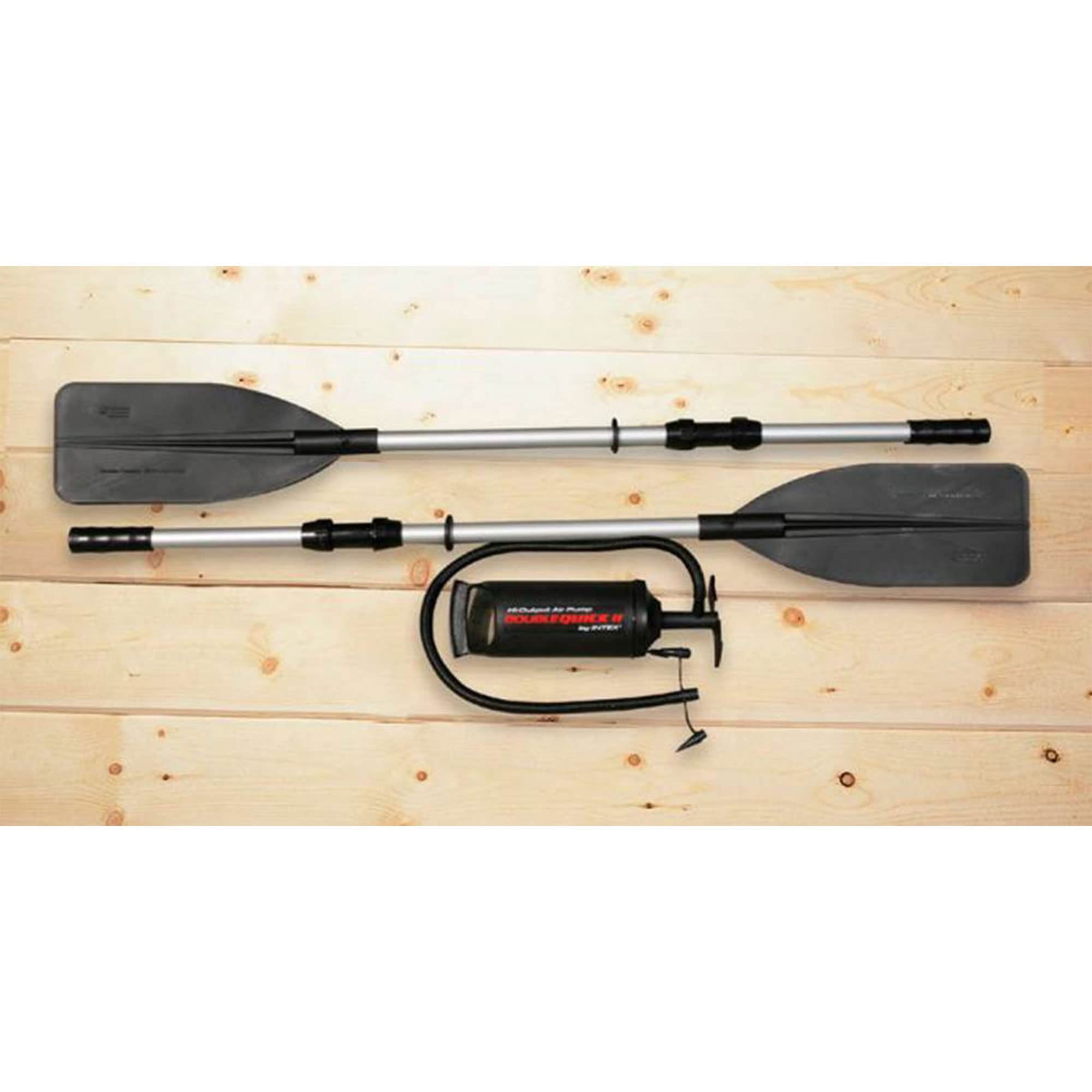 Intex Excursion 4 Inflatable 4 Person Fishing Boat Raft Set with Motor Mount Kit for Rivers and Lakes (Motor Not Included)