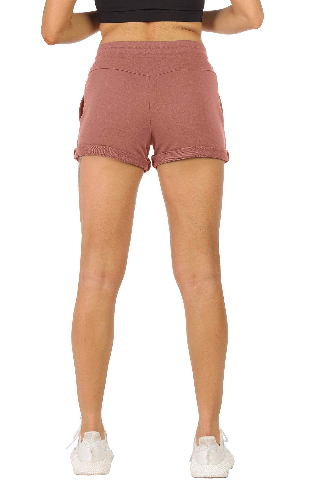 icyzone Workout Lounge Shorts for Women - Athletic Running Jogging Cotton Sweat Shorts (L, Dusty Pink/Light Gray)