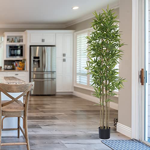 SOFTFLAME 6ft Bamboo Artificial Tree, Faux Bamboo Plant, Artificial Plant with 6 Trunks, Ideal for Home Office Indoor Decoration