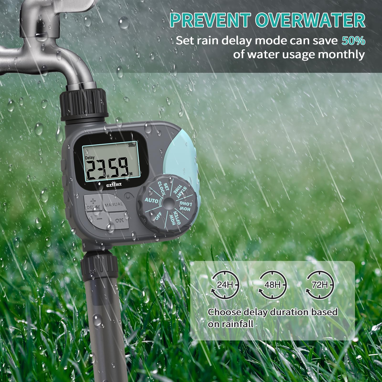 Sprinkler Timer, Hose Timer for Watering, Programmable Water Timer for Garden Hose, Irrigation Controller Timer for Outdoor Plants Lawn with Rain Delay/Manual/Automatic Watering System, 1 Outlet