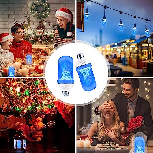 Yewclls LED Flame Effect Light Bulb, 4 Modes E26 Base Fire Light Bulbs with Gravity Sensor (Blue - 2 Pack)