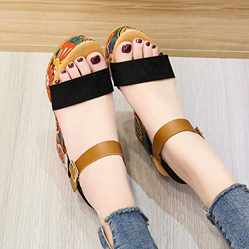 OVELING Shoes Women Wedges Toe Buckle Breathable Flower Open Summer Strap Sandals Women's Wedges Comfortable Sandals Walking