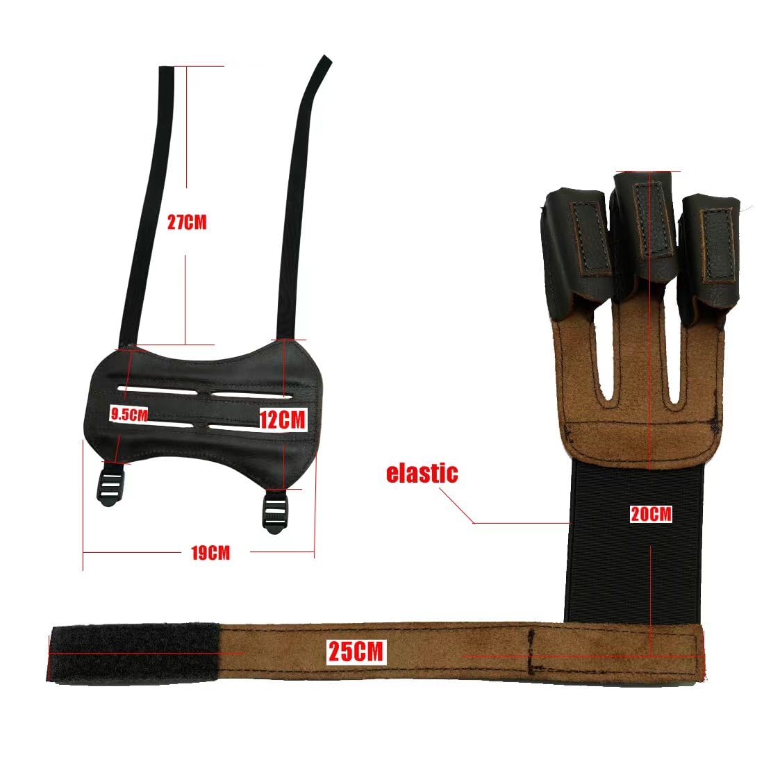 Linkboy Archery Gloves Hunting Shooting Three Finger ,Arm Guard 100% Pure Ox Leather Protection Archery Protective Gloves brown - 1set
