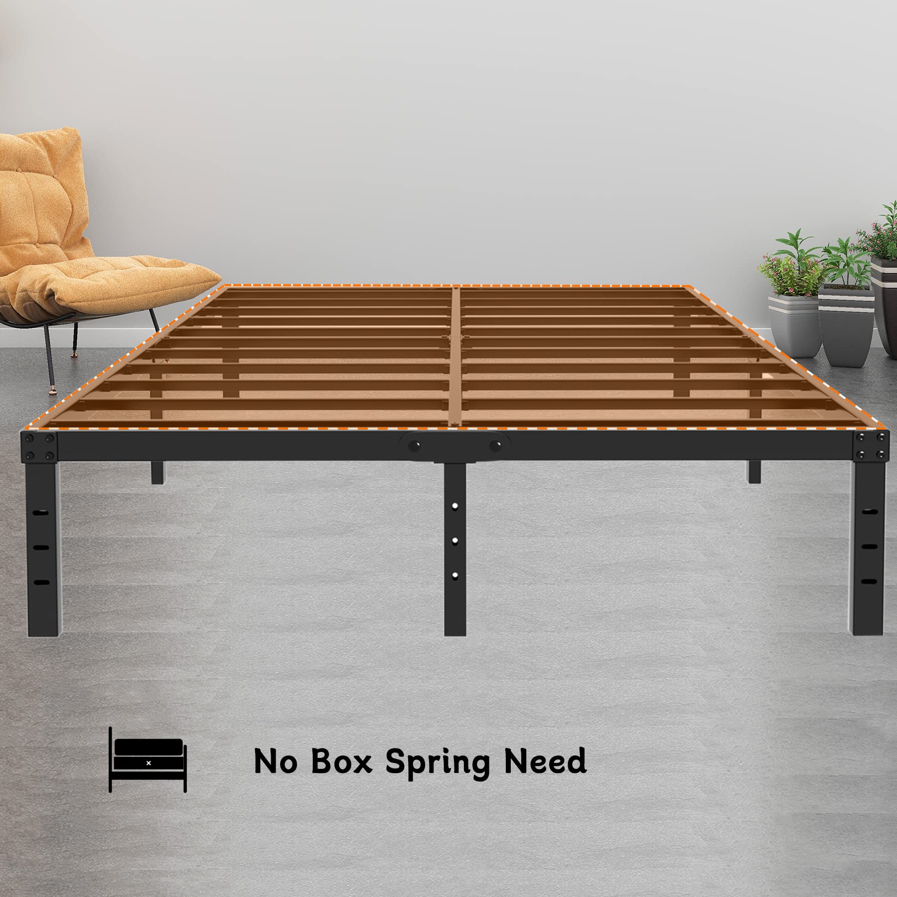 Homdock 14 Inches Metal Platform Bed Frame/Sturdy Strong Steel Structure 3000 lbs Heavy Duty/Noise Free/None Slip Mattress Foundation/No Box Spring Needed/Black Finish (King)