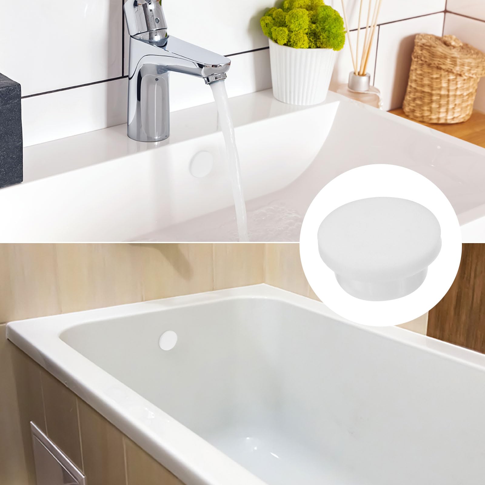 uxcell 16pcs Sink Overflow Rings, Bathroom Kitchen Basin Trim Bath Sink Hole Round Semi-Open Hole Silicone Overflow Drain Cover Insert in Hole (White)