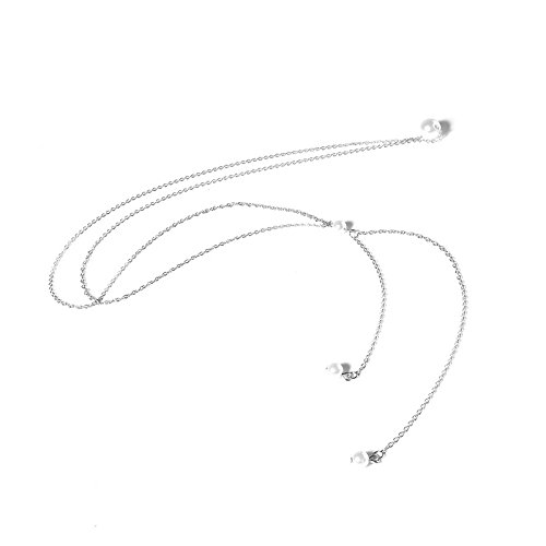 HUNO Sexy The Bikini Back Necklace Pearl Backdrop Necklace Body Chain for Women Bridal Jewelry-Silver