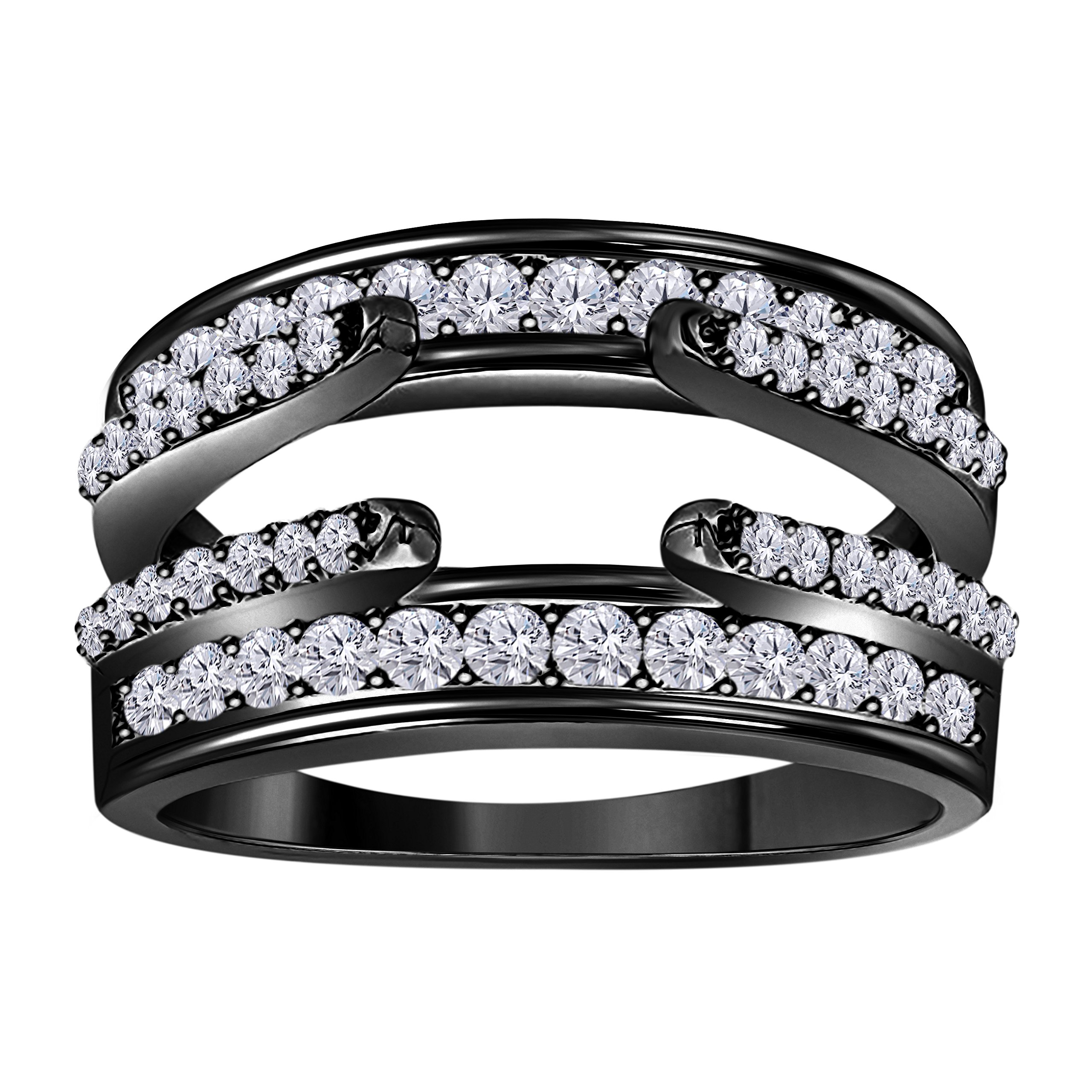 Jewelryhub 18k Black Rhodium Plated Combination Curved Style Cathedral Wedding Ring Guard Enhancer with Cubic Zirconia (1.10 ct. tw.)