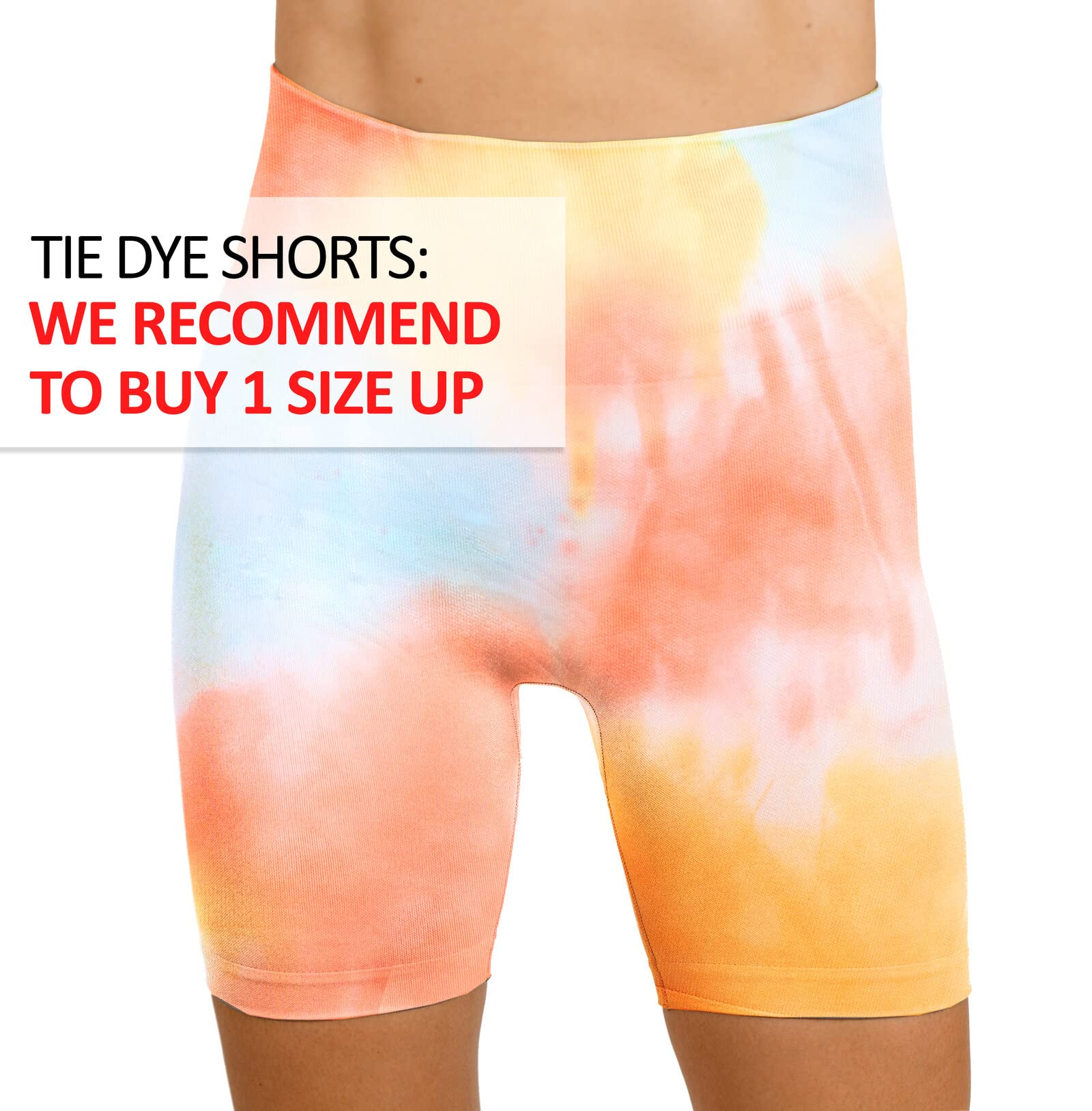 MAXXIM Womens Tie Dye Biker Shorts High Waisted Seamless Scrunch for Gym Workout Yoga Running Orange Sunrise Medium