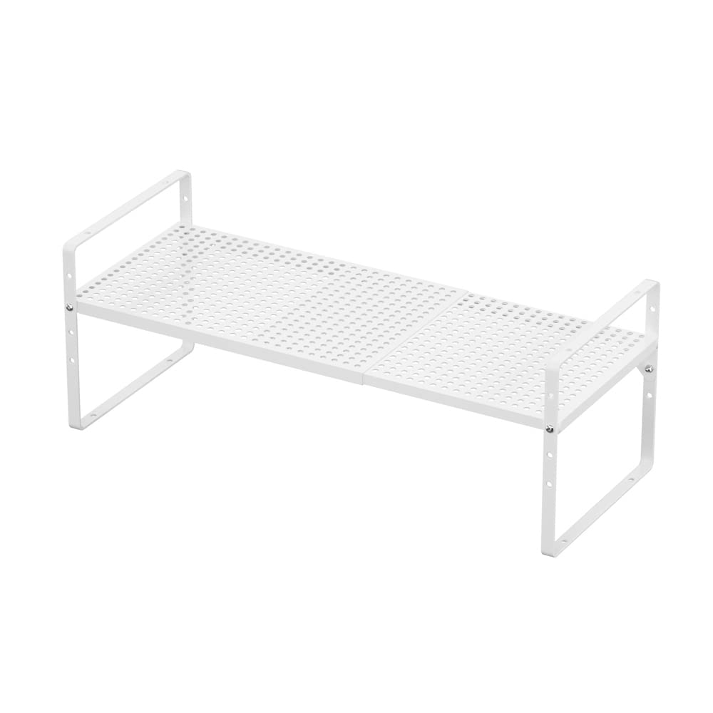 MIYUPTC Expandable Counter Organizer Shelf (16.5'' to 27.2''), Countertop Organizer Kitchen Bathroom Pantry Cupboard Home Office for Cups, Dishes, Plates -White