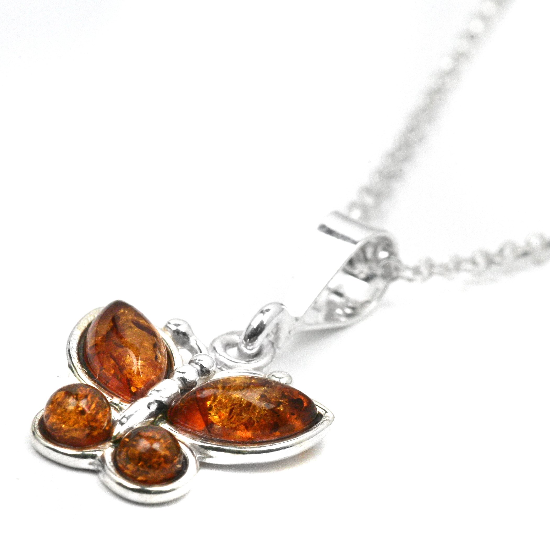 Ian and Valeri Co Amber Sterling Silver Butterfly Pendant Necklace 18 Inches