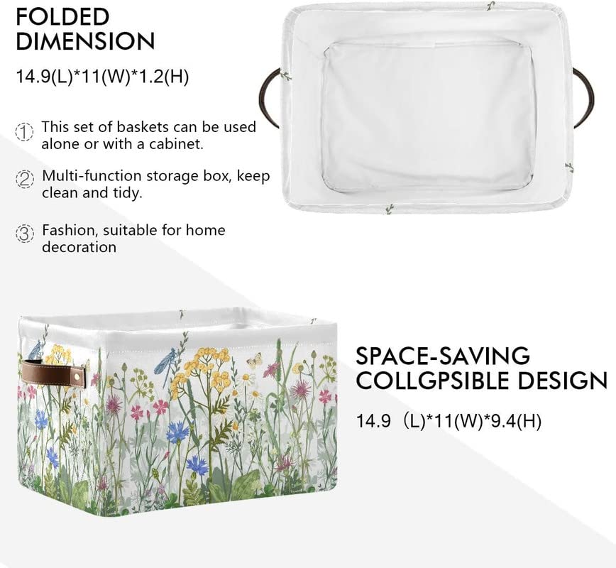 Storage Basket Cube Black White Flower Field Large Collapsible Toys Storage Box Bin Laundry Organizer for Closet Shelf Nursery Kids Bedroom,15x11x9.5 in,1 Pack