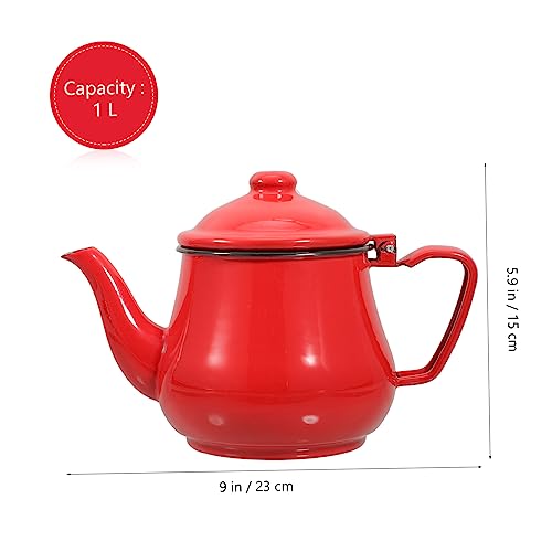 SWOOMEY Enamel Kettle Portable Tea Kettle Portable Water Kettle Turkish Teapot Meat Oil Strainer Stovetop Enamel Teakettle China Teapot Tea Kettles Retro Enamel Kettle Kitchen Tea Pot Red
