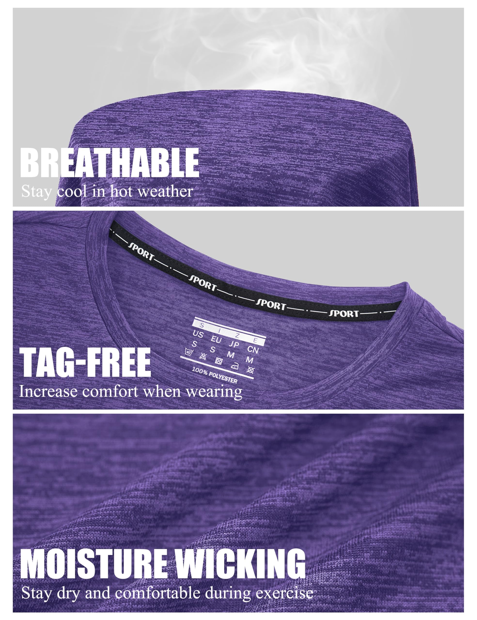 MAGCOMSEN Women Short Sleeve Workout Tops Moisture Wicking Athletic T-Shirts Quick Dry Sports Gym Active Top Violet S