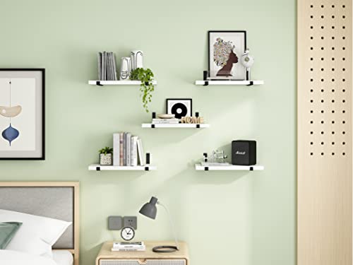 YGEOMER Floating Shelves, White Shelves, Set of 8, Rustic Wall Shelves, Wood Floating Shelf for Bedroom, Living Room, Book and Bathroom