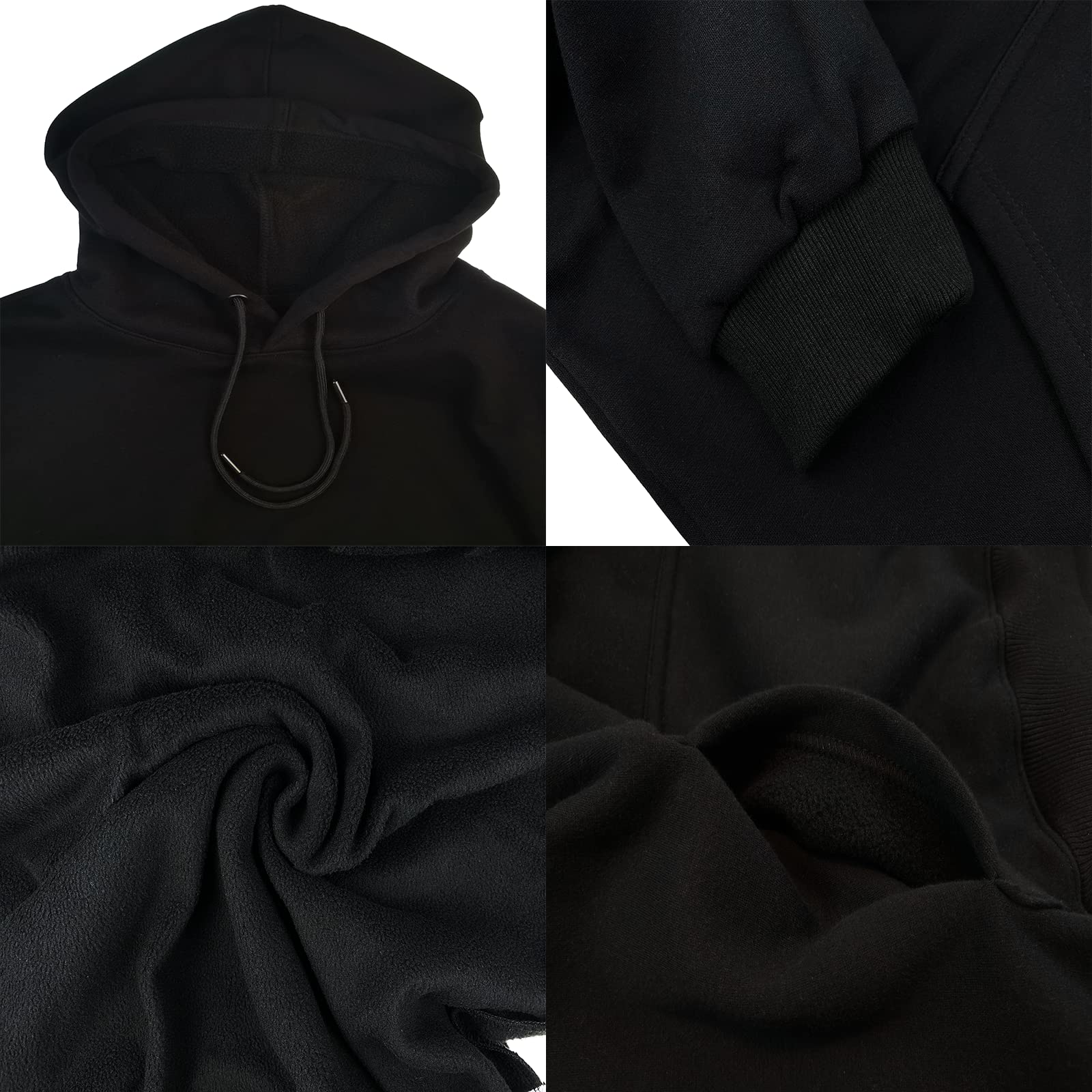 IJARL Men's Fleece Pullover Hoodie, Heavyweight Hoodie Winter Casual Hooded Sweatshirt Long Sleeve Drawstring with Pockets Black Large
