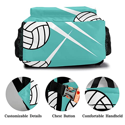 Urcustom Custom Kid Backpack, Volleyball Player Number Team Name Teal Personalized School Bookbag with Your Own Name, Customization Casual Bookbags for Student Girls Boys
