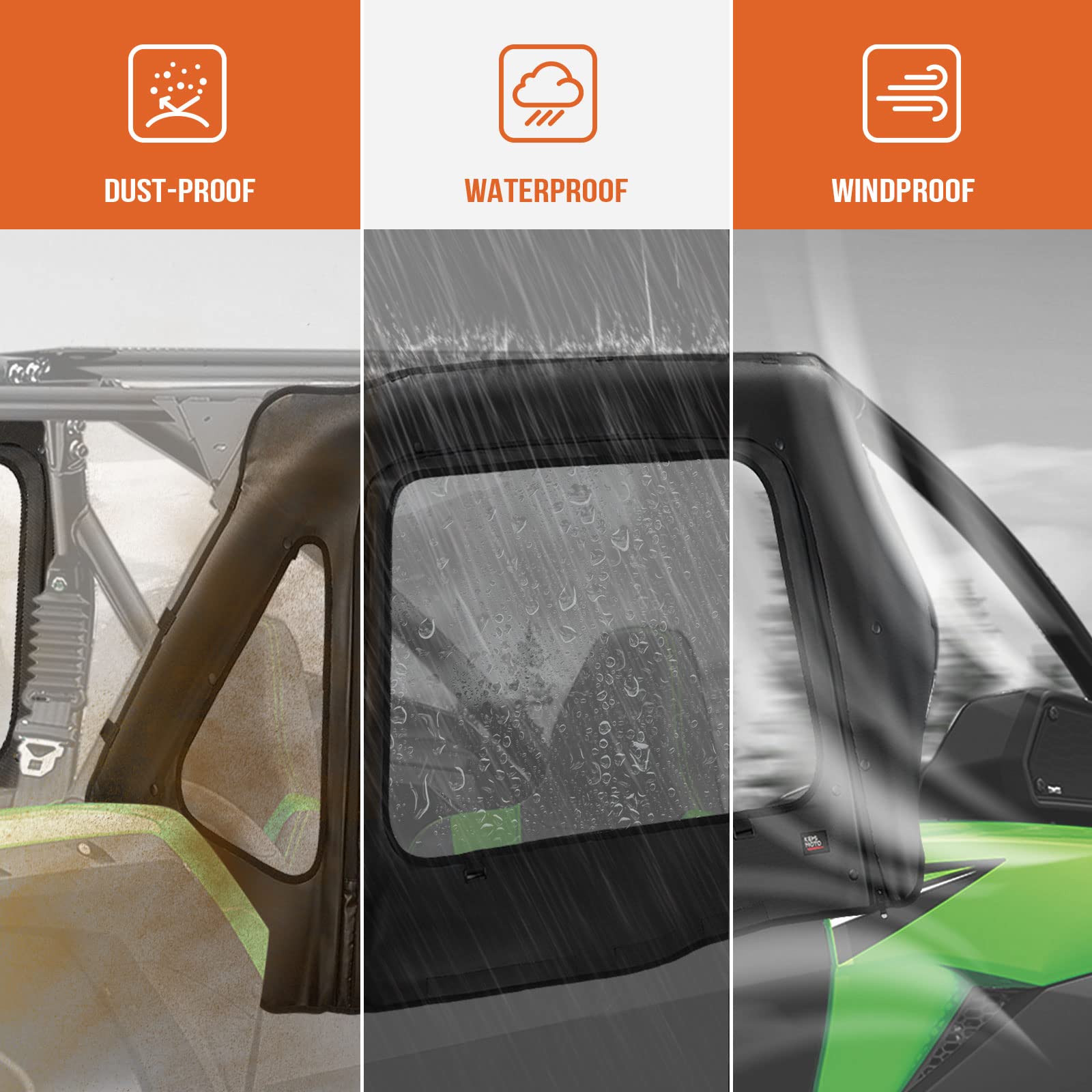 Kemimoto UTV Soft Upper Door Set Compatible with Kawasaki Teryx KRX 1000 2020-2023 UTV Door Enclosure Kit Clear Side Windows Full Windshield, Replace 99994-1298 Accessories