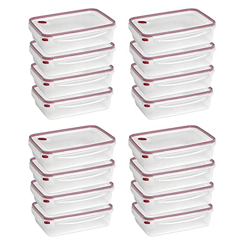 Sterilite 03426604 16.0 Cup BPA Free Rectangle UltraSeal Food Storage Container, For Meal Prep, Leftovers, or Work Lunch, Dishwasher Safe, Red 16 Pack