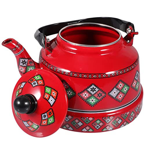 Yardwe Outdoor Decor Retro Enamel Tea Kettle Stainless Steel Teapot Tea Serving Pot 2.5l Water Boiling Kettle Stovetop Water Boiler No Whistling Kettle for Home Kitchen Red Vintage Decor