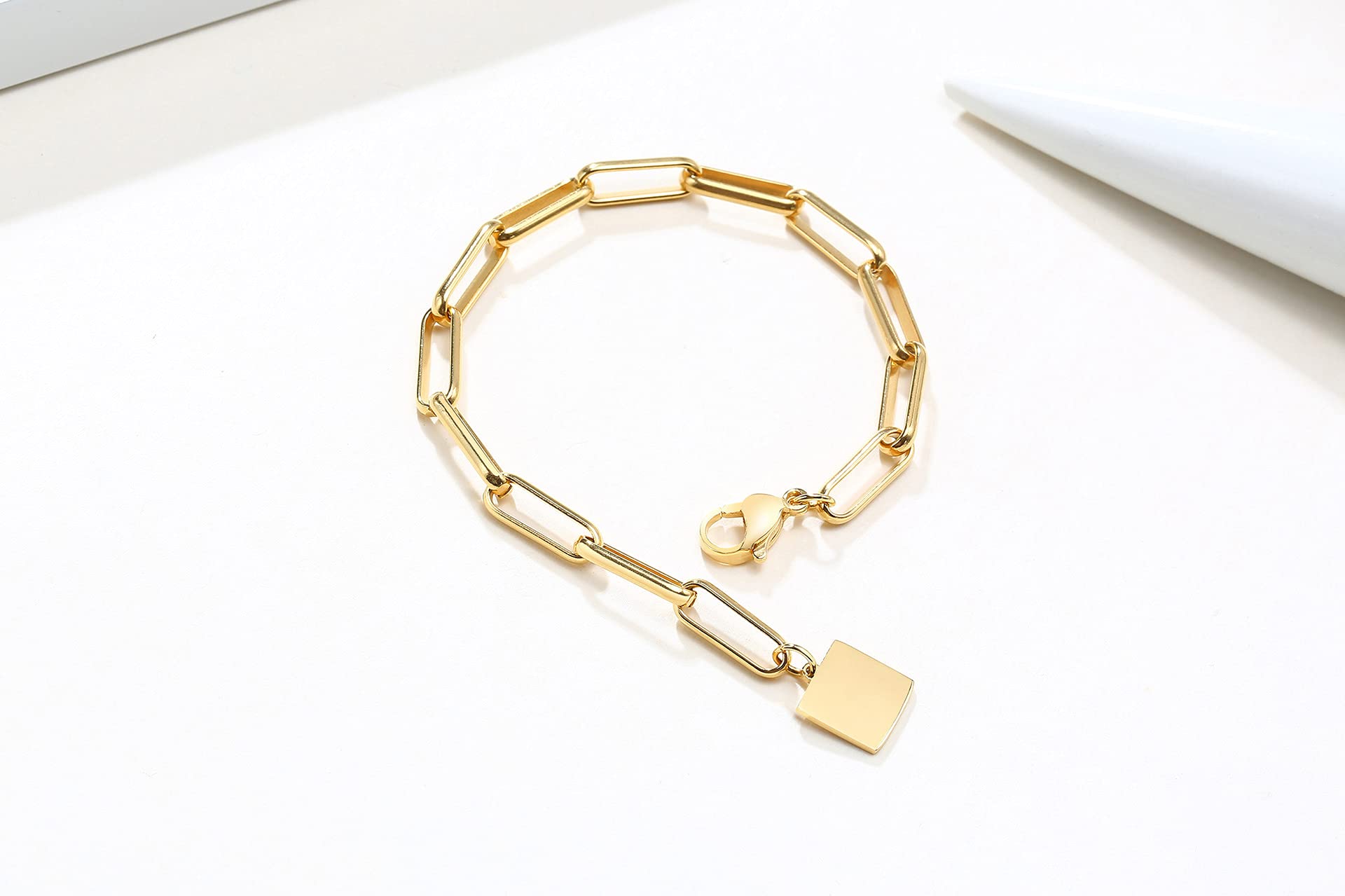 Kemstone Titanium Steel Chain Bracelet Gold Plated Simple Gold Bracelet for Women 6.8"