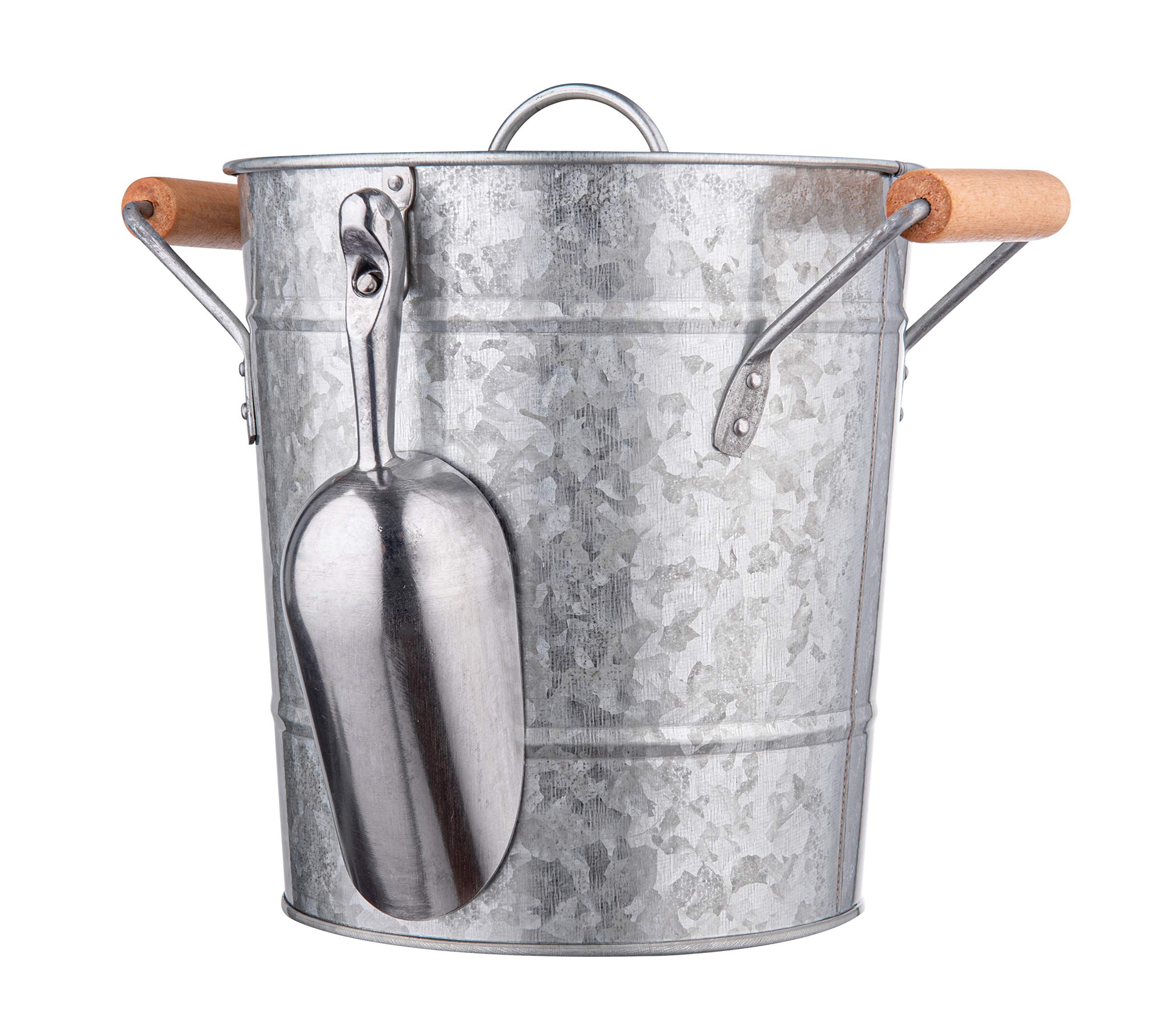 Royalty Art Vintage Ice Bucket with Lid, Scoop, and Carry Handles for Parties, Backyard Barbecues, Picnics, and Camping, Heavy Duty Galvanized Steel for Outdoor Bar Use