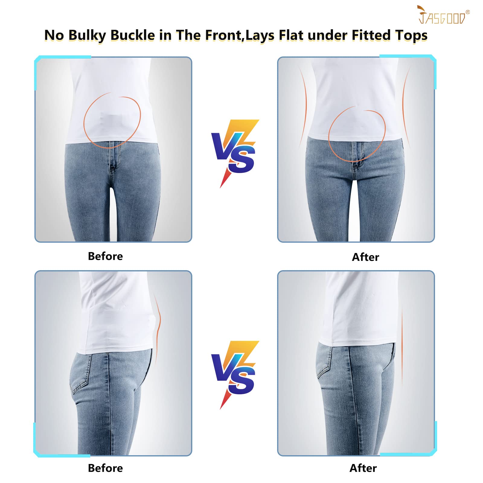 JASGOOD No Show Women Stretch Belt Invisible Elastic Web Strap Belt with Flat Buckle for Jeans Pants Dresses