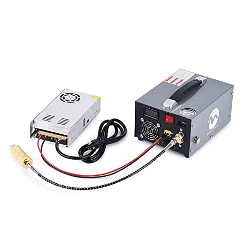 PCP Air Compressor with Built-in Power Adapter,Auto-shutoff,Oil &Water-Free, 4500Psi/30Mpa-5000Psi/35Mpa, Power by 110V /220V AC or 12V DC For Air Gun, Paintball/Scuba Tank,SUV Tires (PCP-AC-MA)