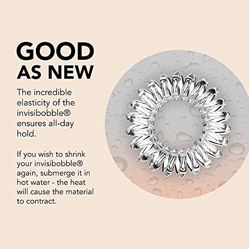 invisibobble Original Traceless Spiral Hair Ties with Strong Grip, Non-Soaking, Hair Accessories for Women - Crystal Clear , 3 Count (Pack of 1)