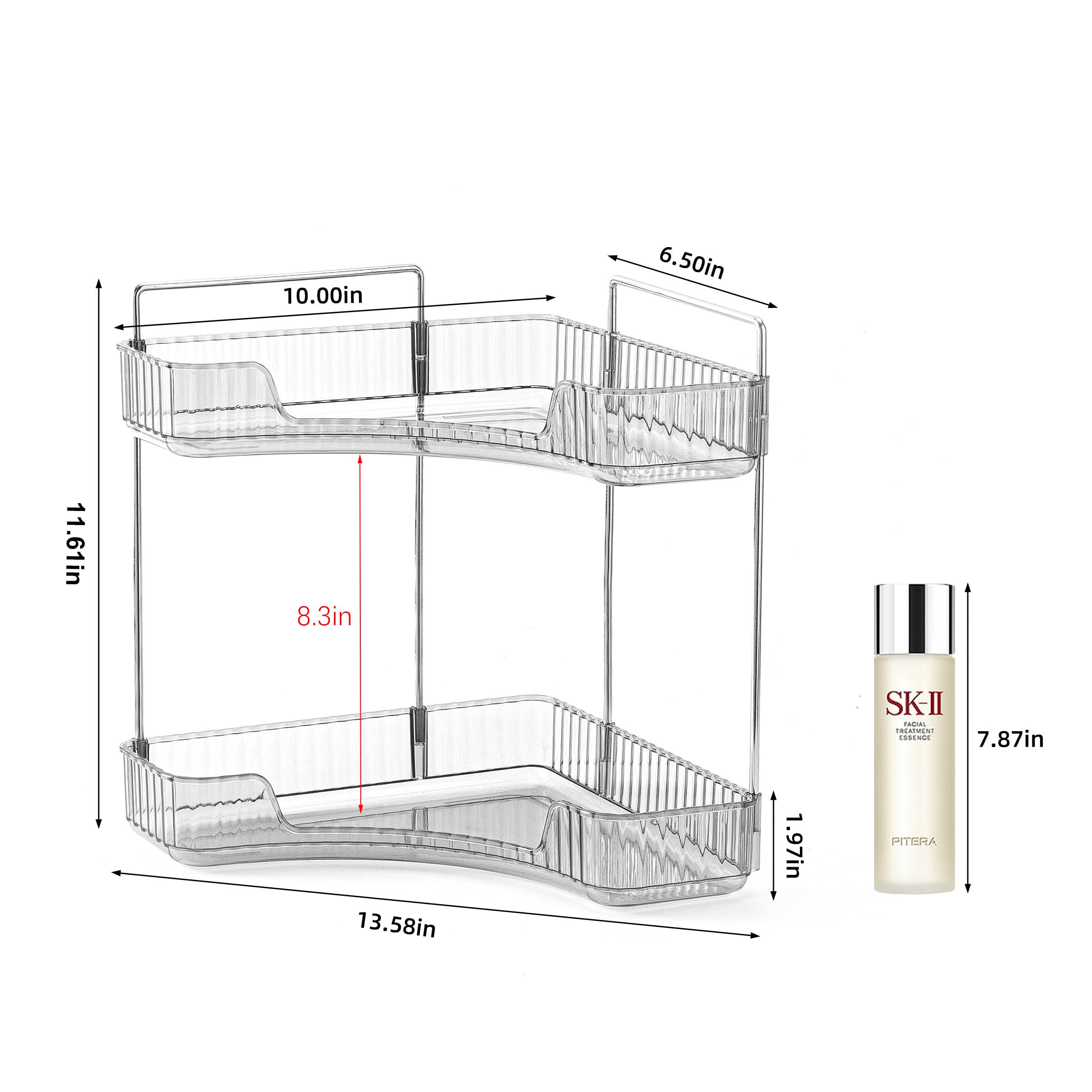 INVSSENE Corner Bathroom Countertop Organizer, 2 Tiers Vanity Trays for Bathroom Counter, Makeup Organizer, Perfume Tray, Kitchen Spice Rack, Fits 90 Corner, Smoky Gray