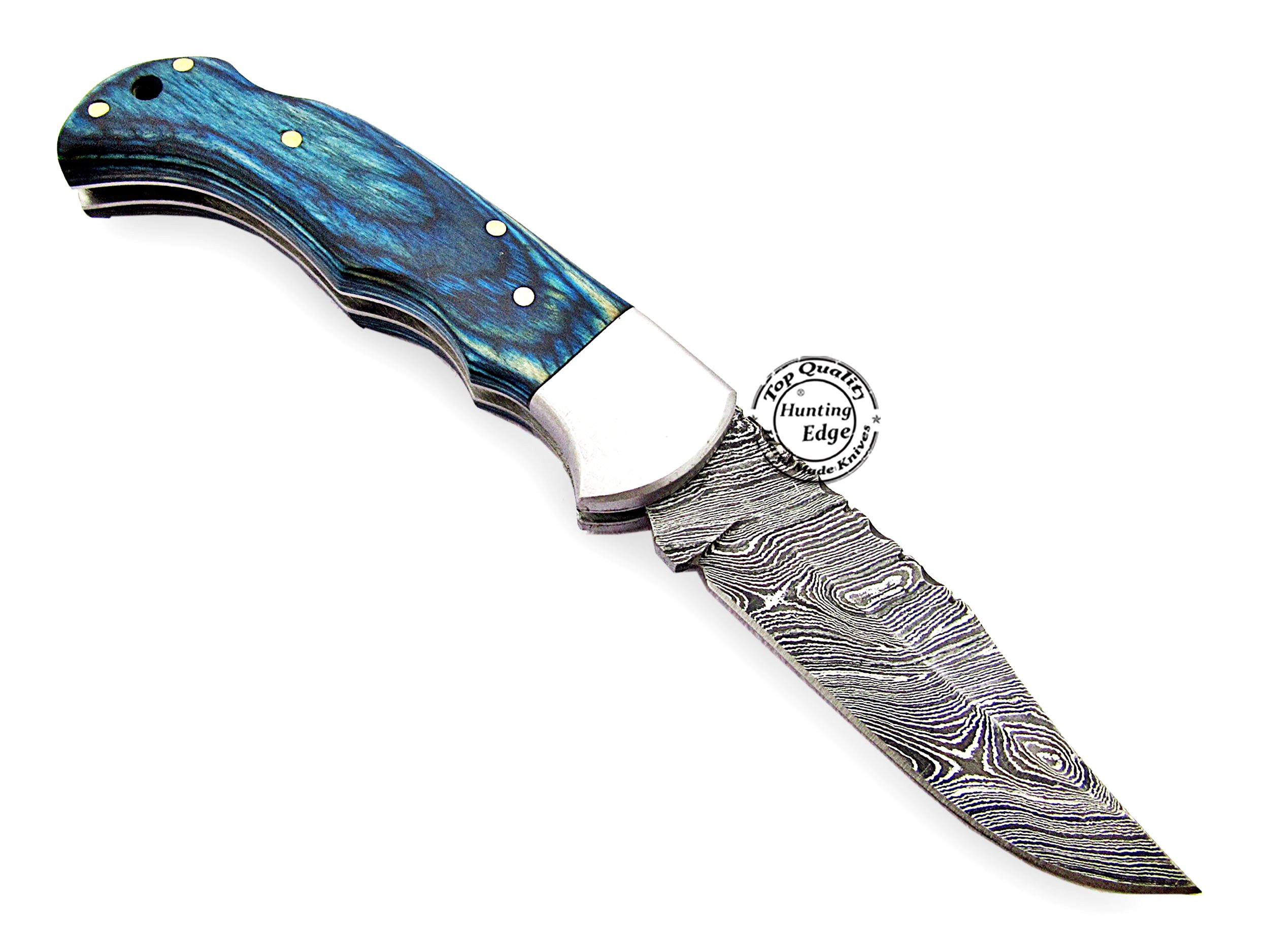Hunting Edge Blue Wood 6.5'' 100% Handmade Damascus Steel Folding Pocket Knife 100% Prime Quality
