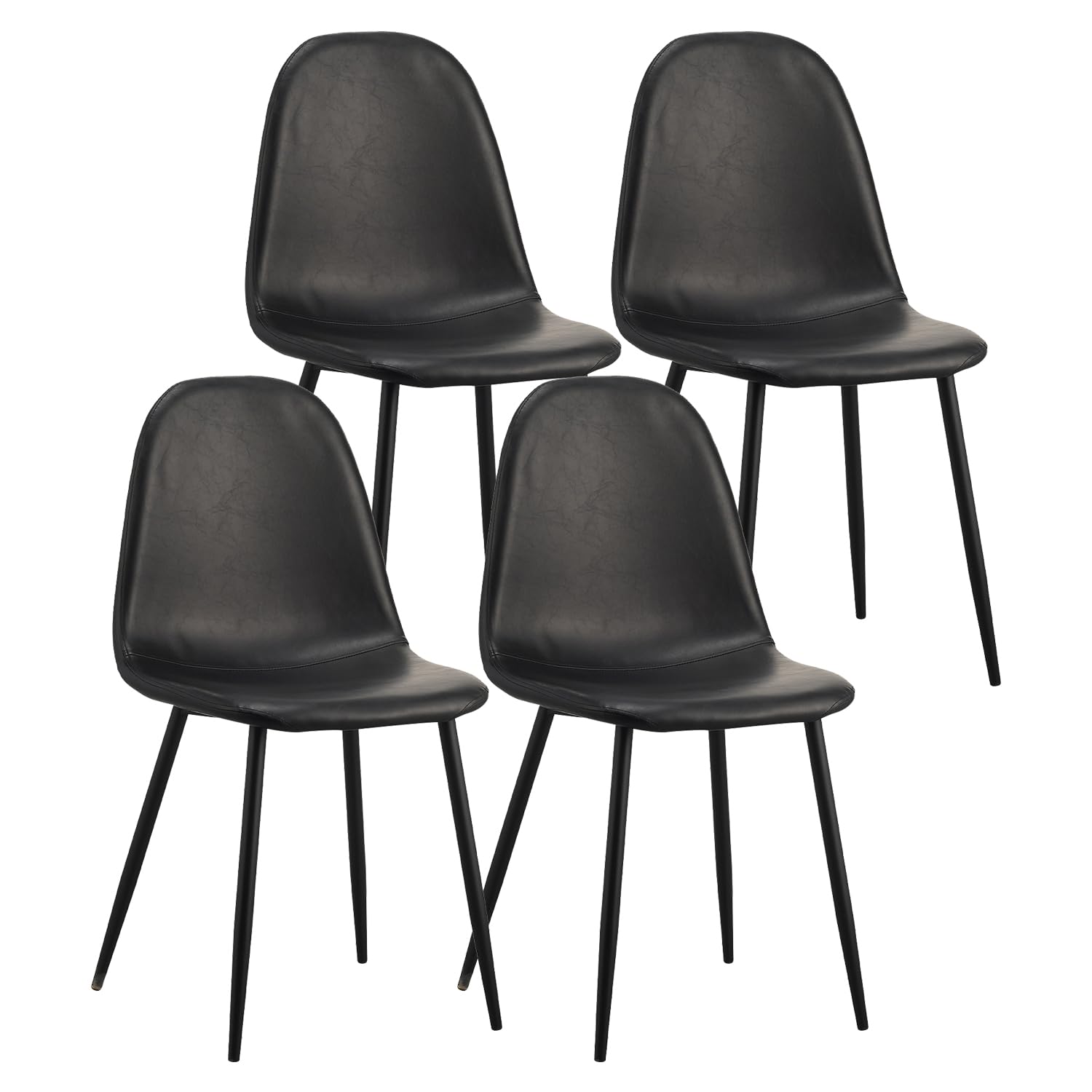 JALOURT Dining Chairs Set of 4,PU Leather Dining Chairs,Modern Upolstered Kitchen Chairs with Metal Legs,Side Chair for Dining Room, Living Room,Kitchen,Black