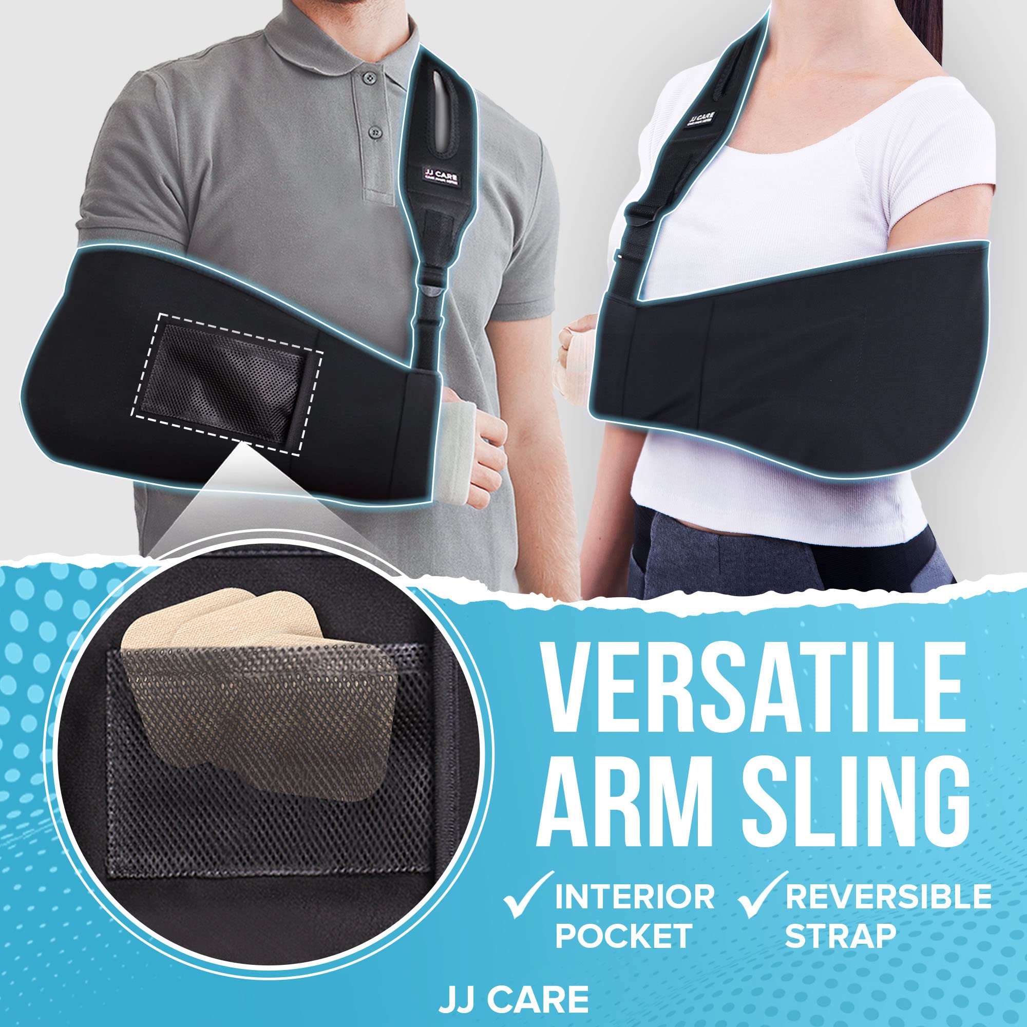 JJ CARE Arm Sling - Left or Right Arm Sling for Elbow, Shoulder Injury w/Quick Release Buckle - Shoulder Immobilizer with Elastic Bandage Wrap, Medical Shoulder Sling For Torn Rotator Cuff
