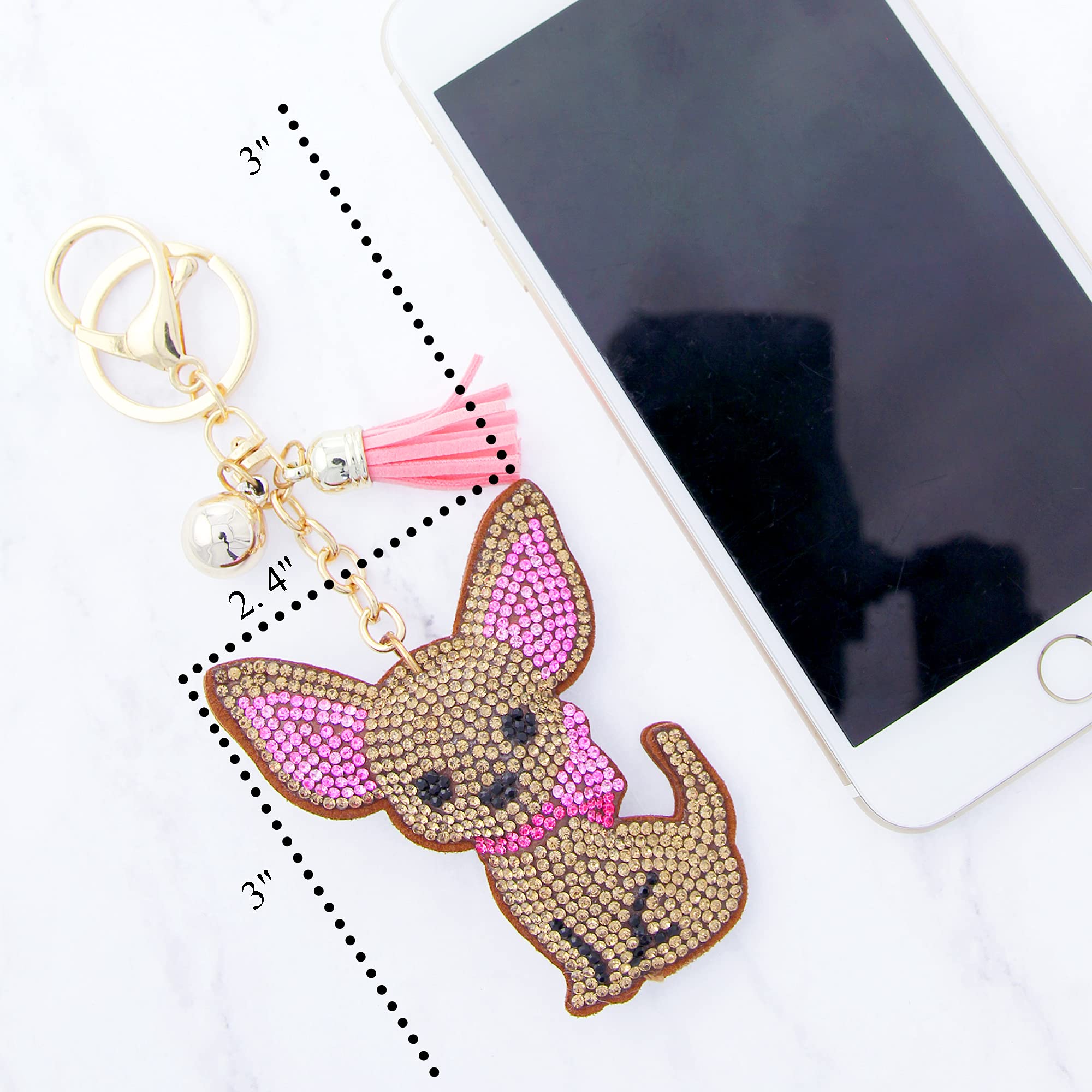 Key Chain Bag Charm – Cute Sparkling Charm for Purses, Luggage, Suitcases, Diaper Bag, and Keys - Gift Box Included, Brown Chihuahua Dog, Medium