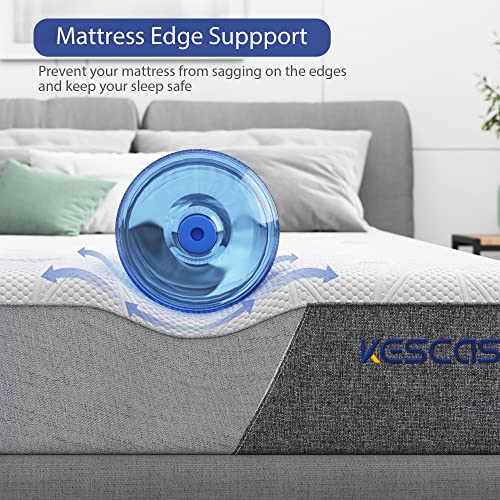 Kescas 12 Inch Spring Hybrid Full Mattress -Bamboo Charcoal Cooling Gel Memory Foam, Moisture Wicking Cover, Edge Support - Pocket Innersprings for Motion Isolation - Medium Firm