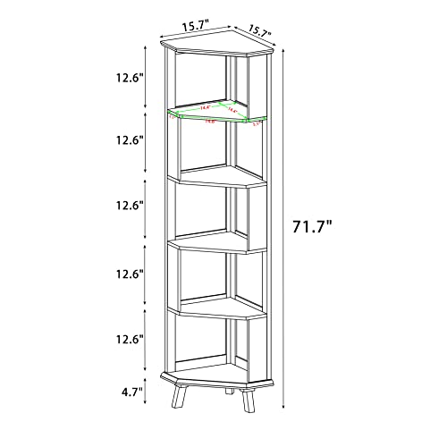 WILK 5-Layer Cube Corner Bookshelf Solid Wood Corner Bookcase, White, 15.7(L) x 15.7(W) x 71.7(H)