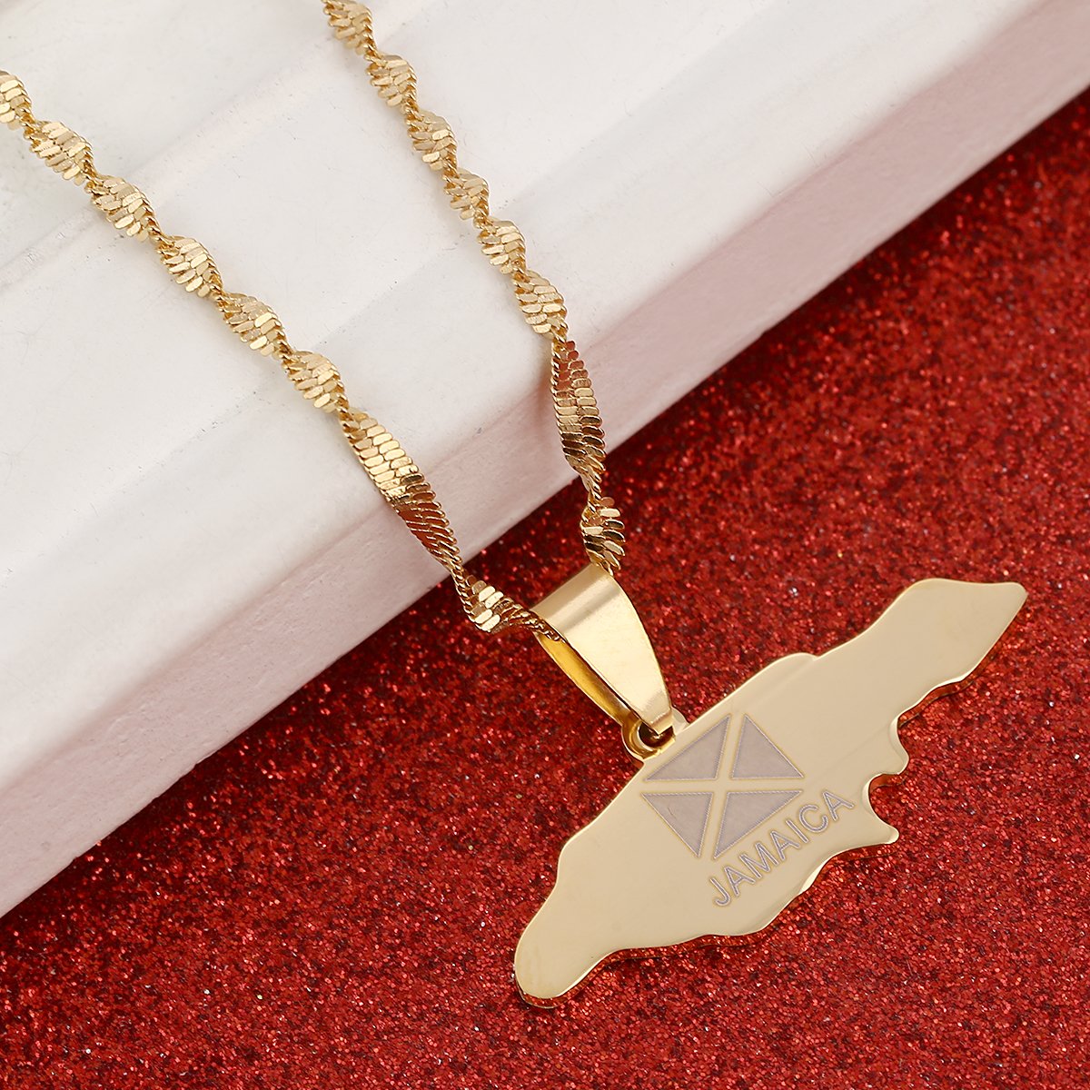 Jamaica Map Pendant Necklaces Jewellery Gold Jamaican Map Flag Jewelry