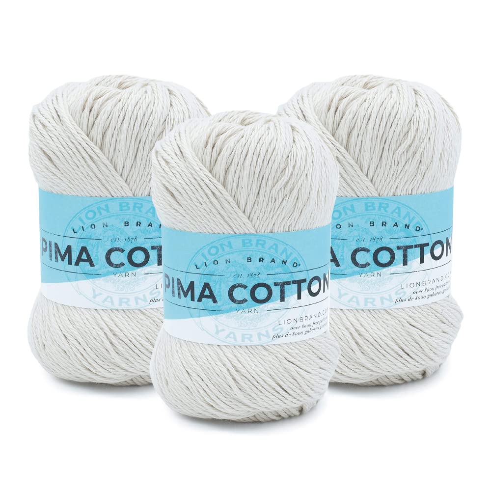 Lion Brand Yarn Pima Cotton Yarn, Medium Yarn for Knitting, Crocheting, and Crafting, 3 Pack, Vintage
