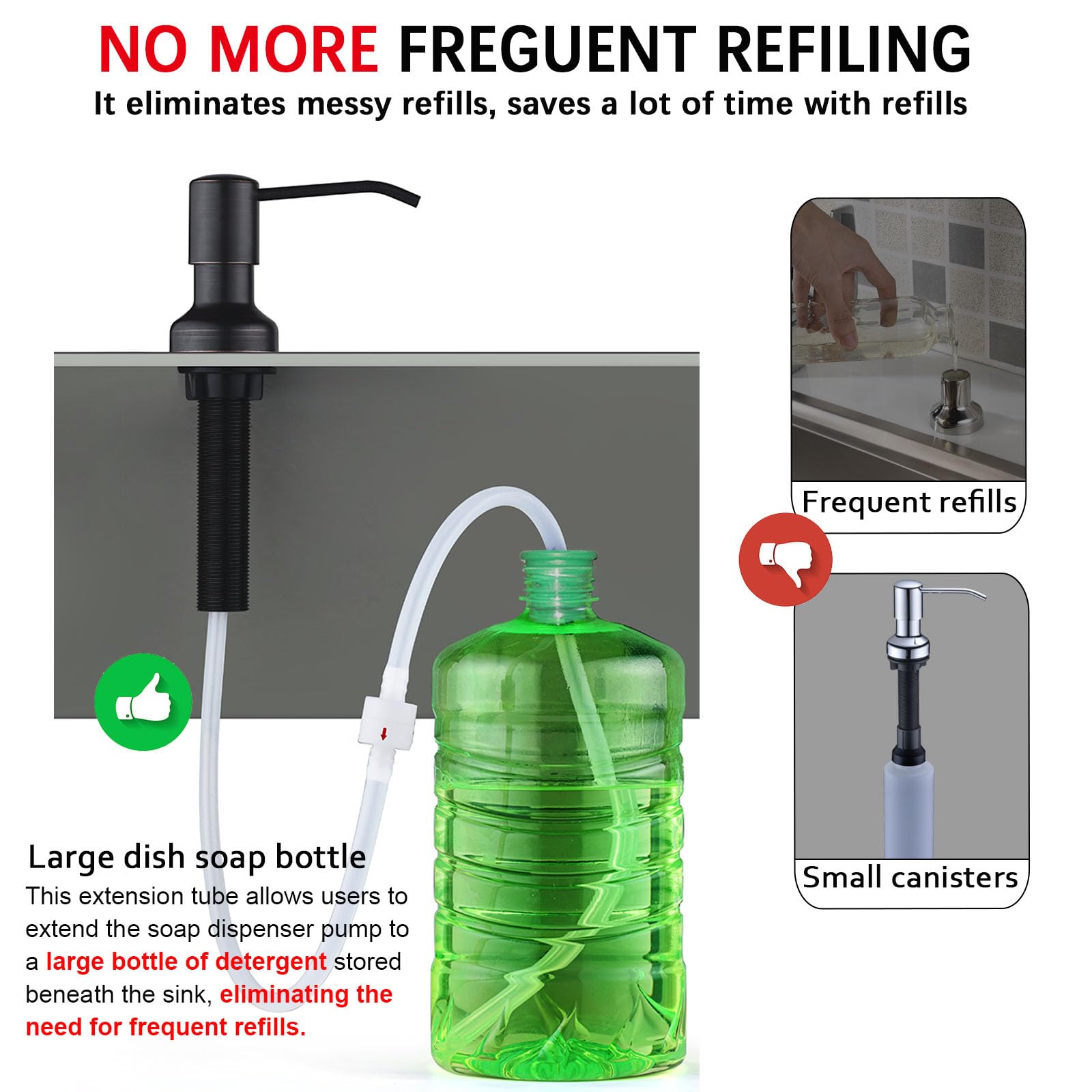Soap Dispenser Extension Tube Kit with Check Valve, 47" Under Counter Soap Dispenser Tube for Kitchen Sink, Fit Most Soap Containers, Powerful Suction, Never Fill The Little Bottle Again SonTiy