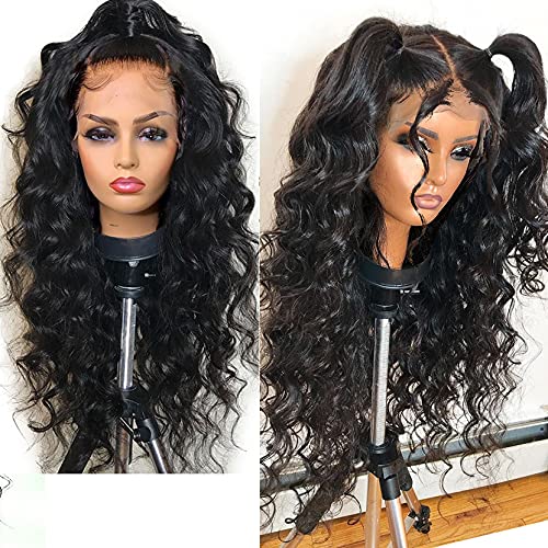 Loose Deep Wave Frontal Wig Human Hair Deep Parting 13x6 Lace Front Wig Glueless Remy Peruvian PrePlucked And Bleached Knots（22 Inch)