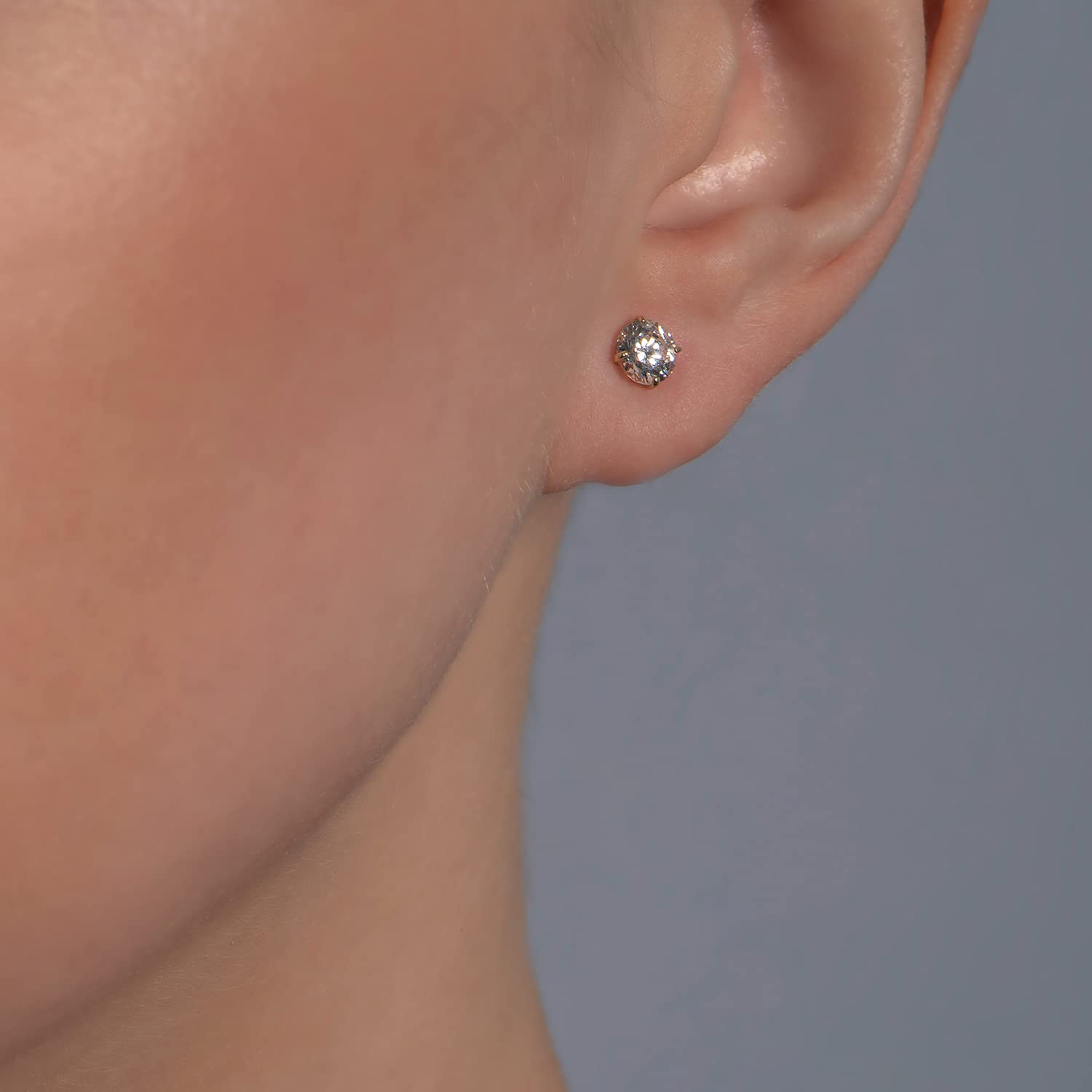 Jewelili Stud Earrings with Cubic Zirconia 5MM in 10K Yellow Gold