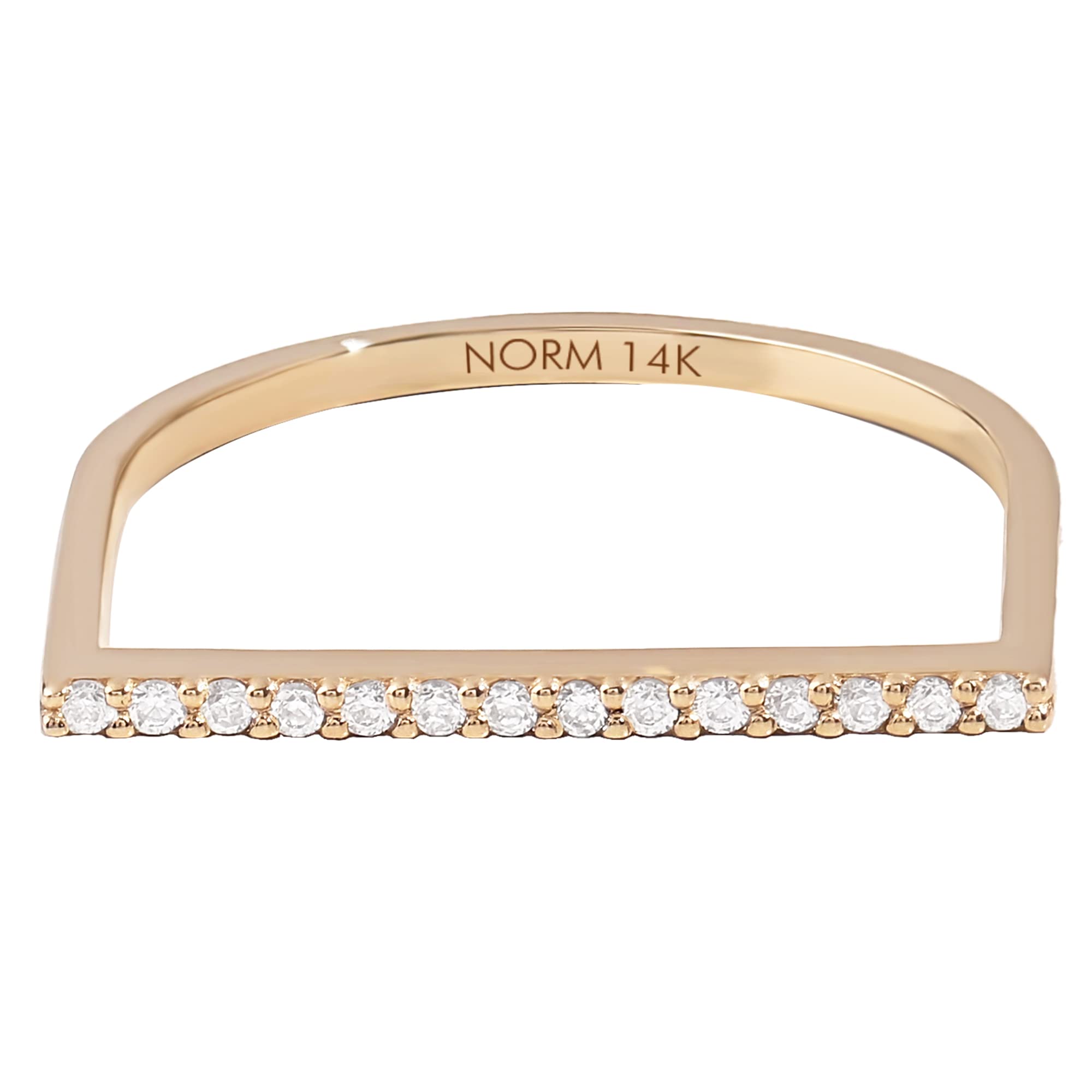 Norm Jewels 14k Gold D Shaped Bar Ring Solid Gold Pinky Rings for Women Real Gold Cubic Zirconia Ring Dainty Gold Stackable Rings (Yellow Gold, 8)