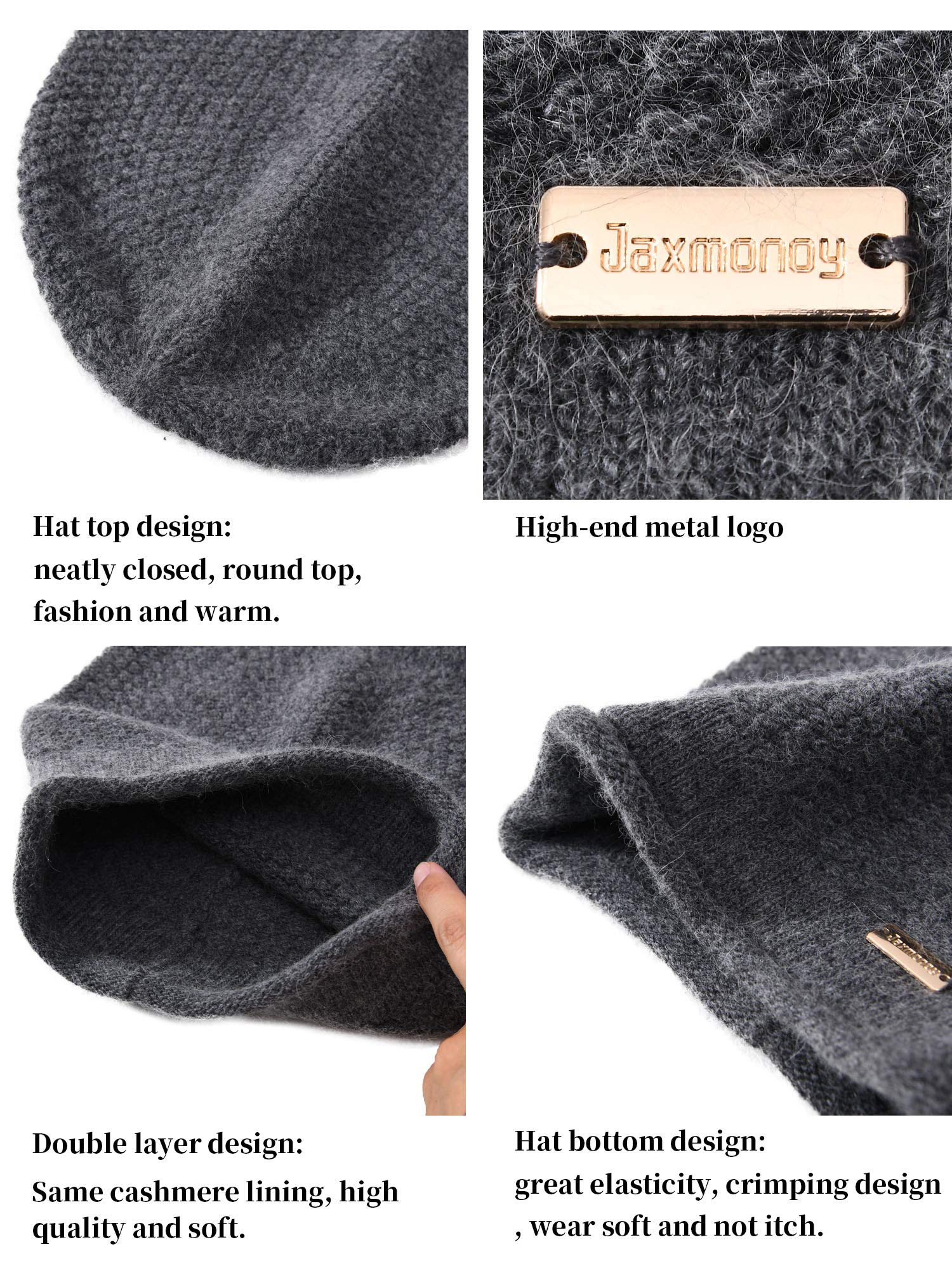 jaxmonoy Slouchy Beanies for Women Winter Soft Warm Cashmere Hat Skull Cap Ladies Knit Wool Beanie hat for Women - Dark Grey