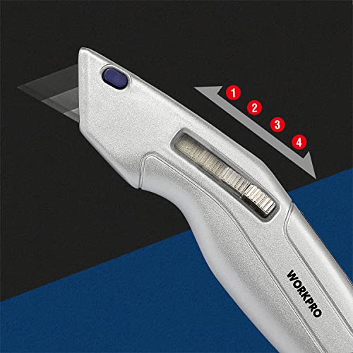 WORKPRO Retractable Utility Knife and Self-retracting Safety Box Cutter 2-in-1 with 2 Extra Blades Included