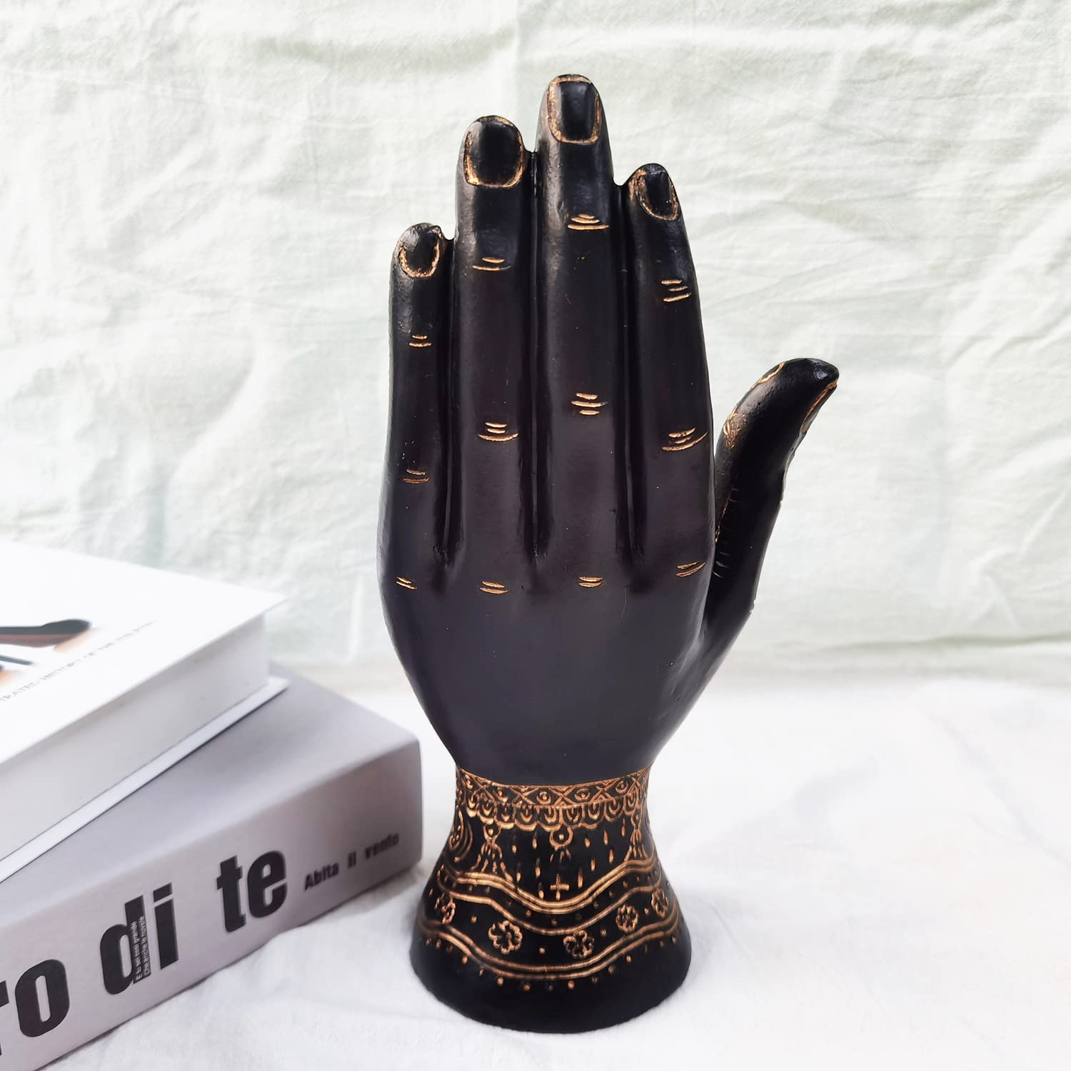 Palmistry Hand Resin Statue Telling Palm Reading, Ancient Mystical Palm with Lines and Symbols Sculpture for Palm Readers(Black)