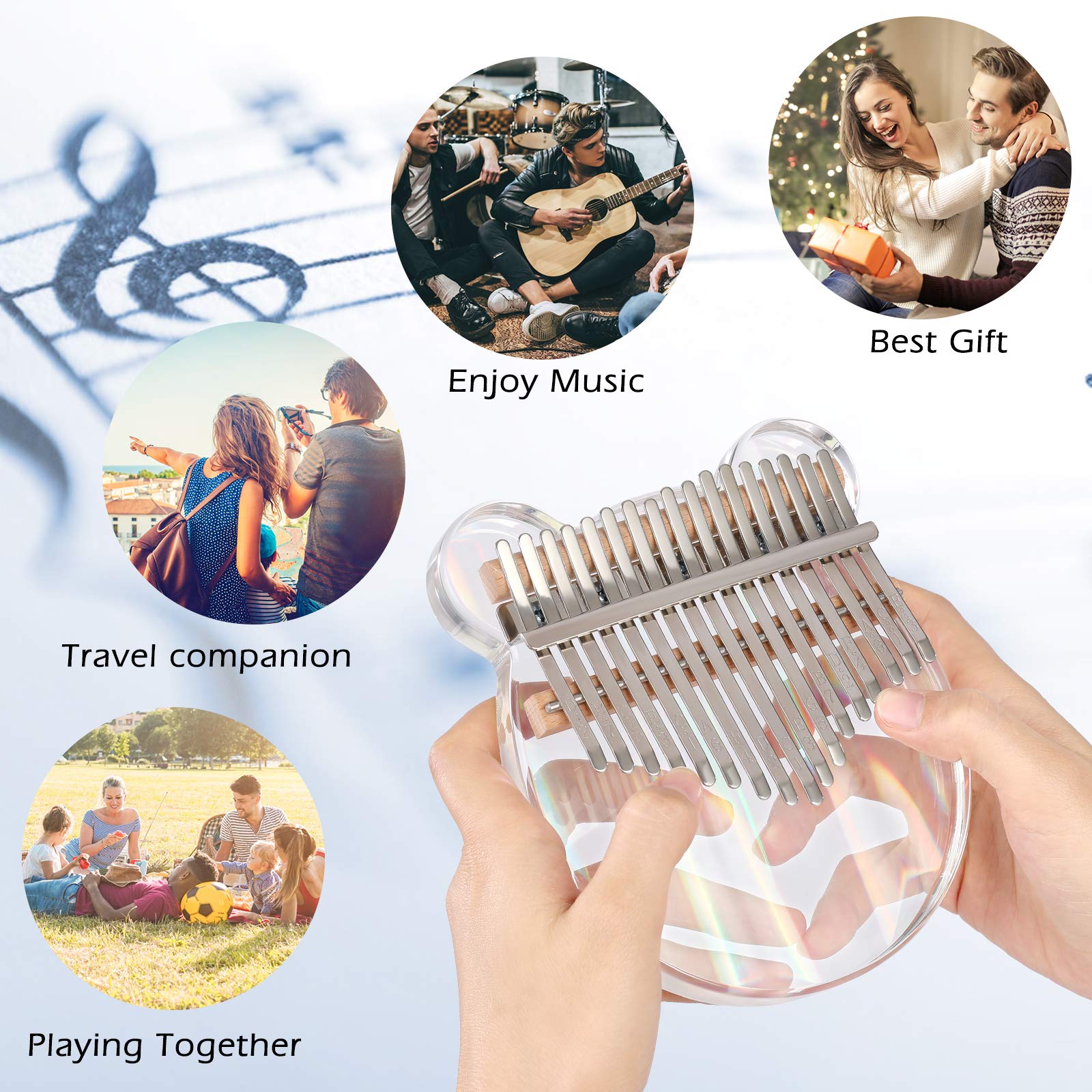 Kalimba Thumb Piano 17 Keys Rainbow Clear Musical Instruments, Mbira Finger Piano Gifts with Tune Hammer and Study Instruction for Kids and Adults Beginners