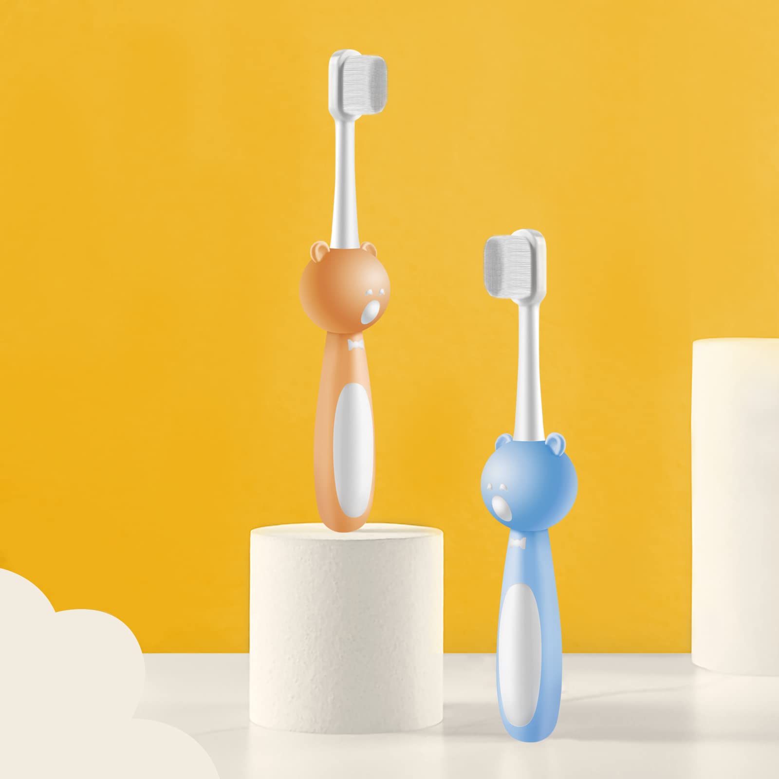 STORTOP 4 Packs Kids Toothbrush, Extra Soft Lovely Little Bear Toothbrush for Kids 1-8 YearsPink&Orange&Blue&Green